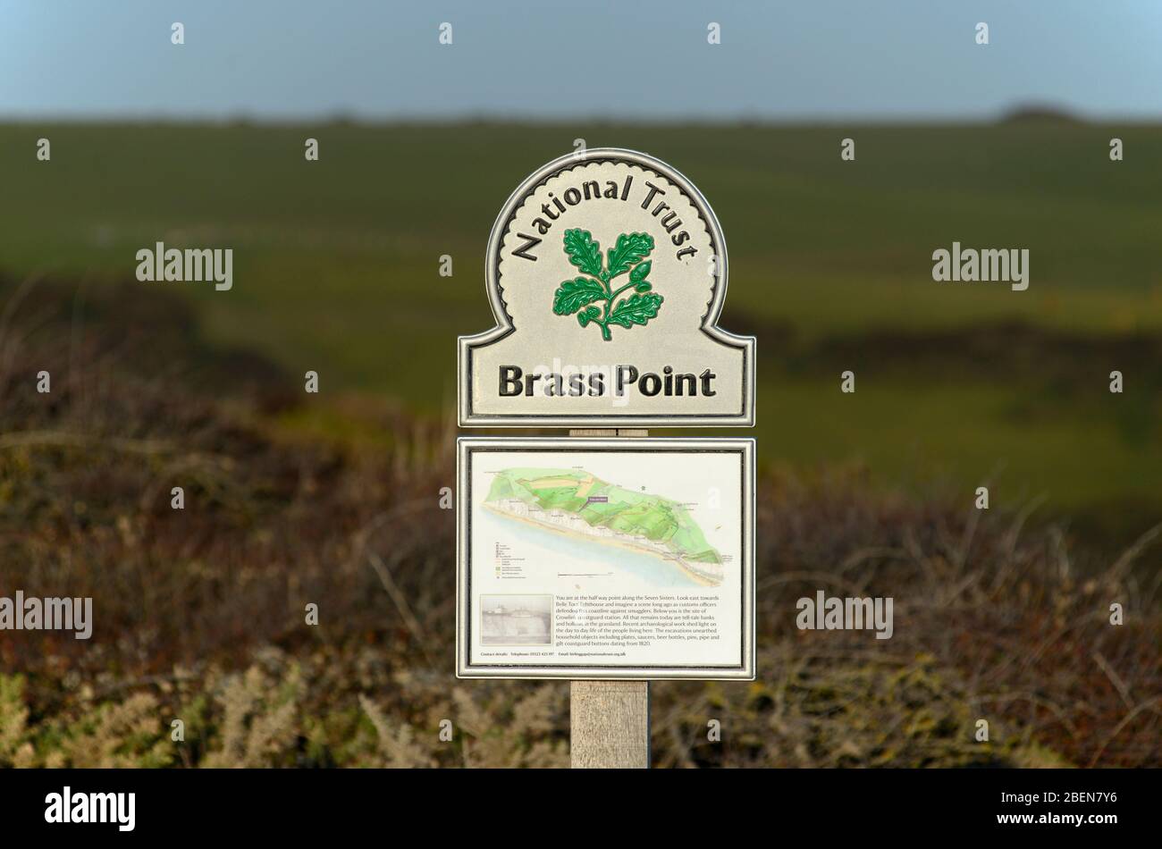 National Trust sign at Brass Point, Seven Sisters, East Sussex, UK ...