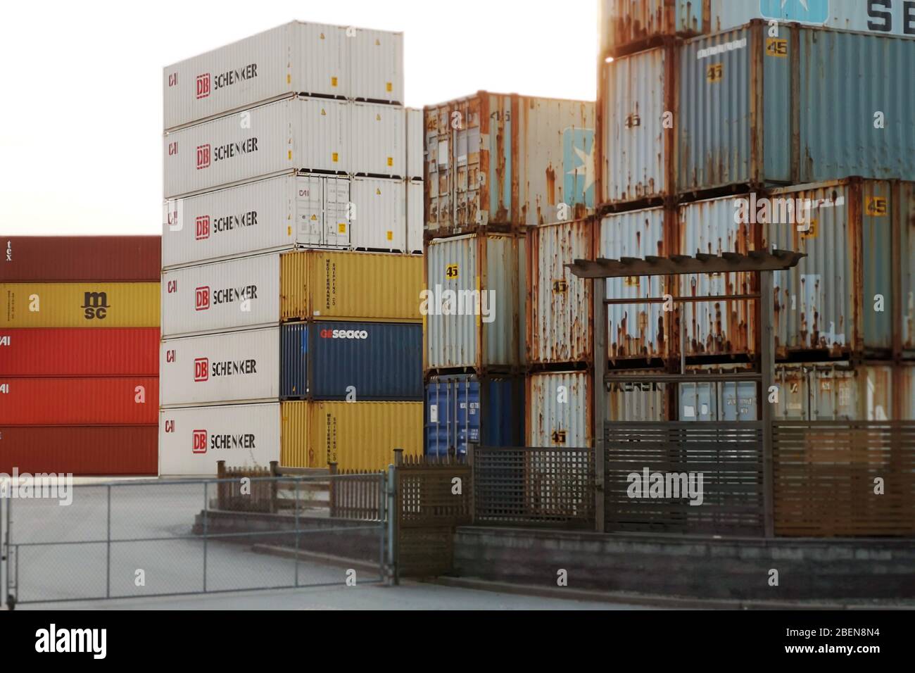 Delta, Canada. 13th Apr, 2020. Schenker and Seaco shipping containers ...