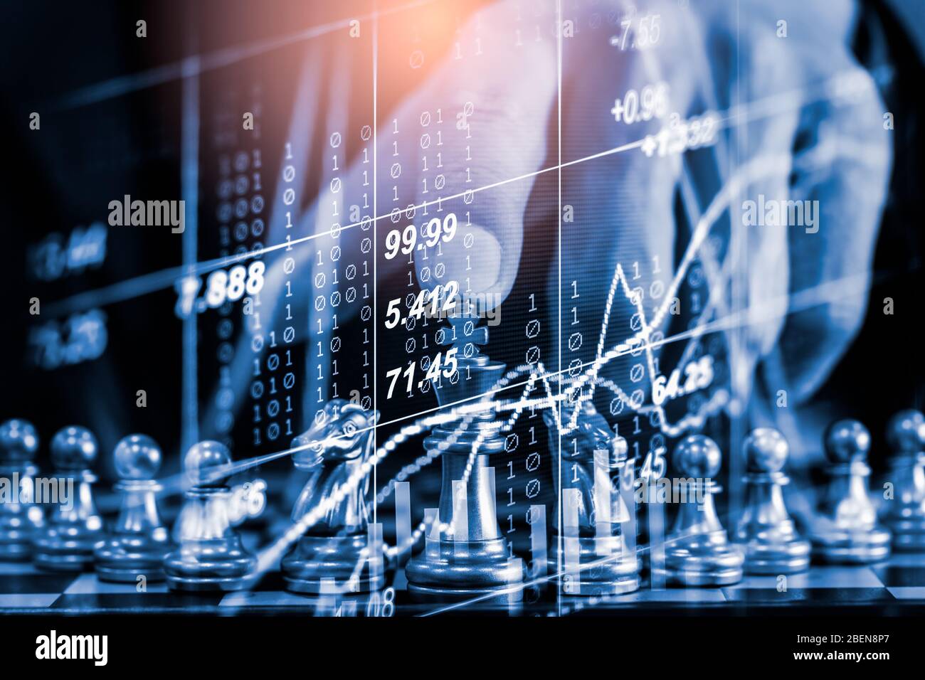 Chess game on chess board on stock market or forex trading graph chart ...