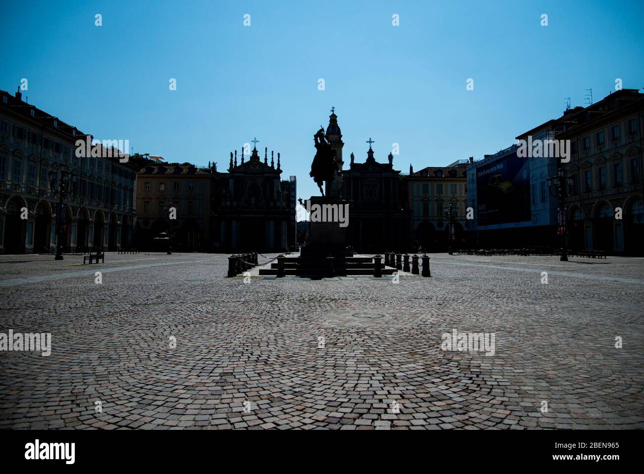 Turin, Italy. 14th Apr, 2020. A view shows Piazza San Carlo and a ...