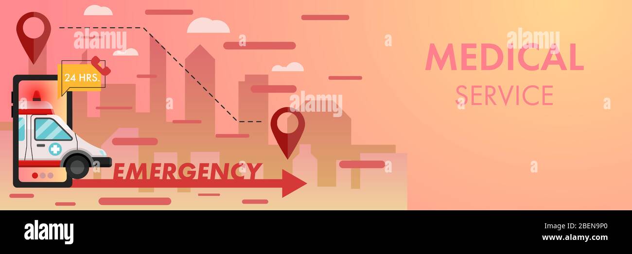 Concept 24 hours medical service vector illustration. Emergency ...