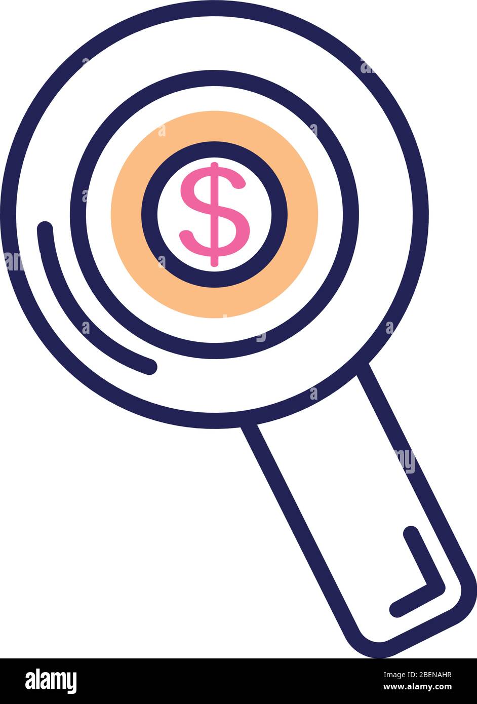 magnifying glass with money symbol icon over white background, line ...