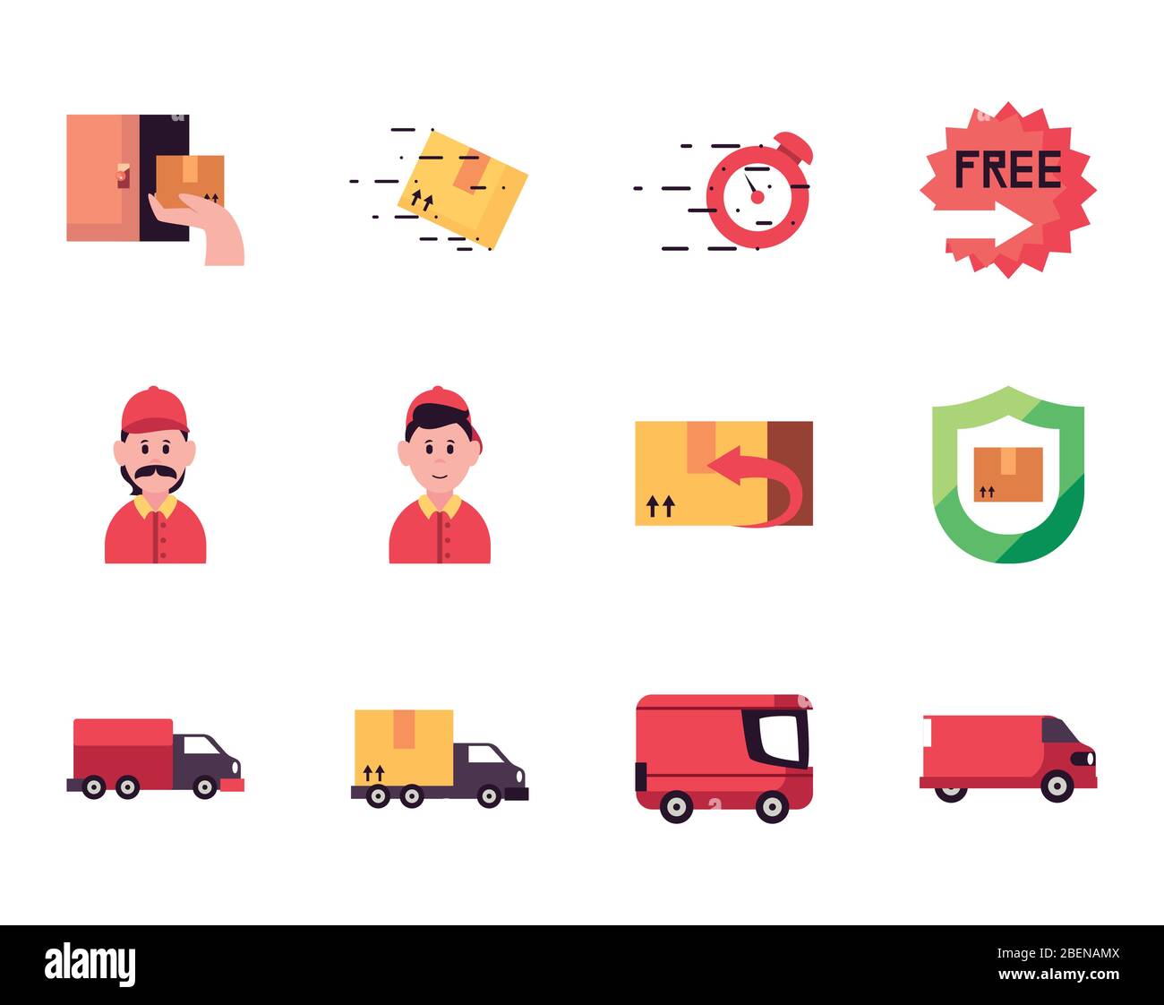 cargo trucks and fast delivery icon set, flat style , vector ...