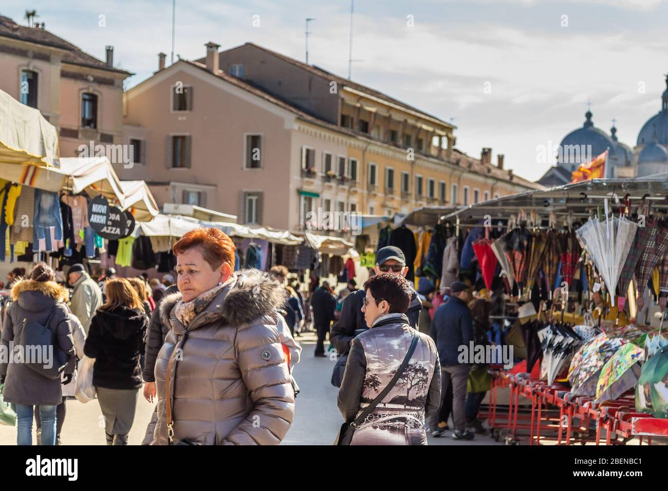 PADOVA, ITALY - FEBRUARY 23, 2019: people going for shopping in typical ...
