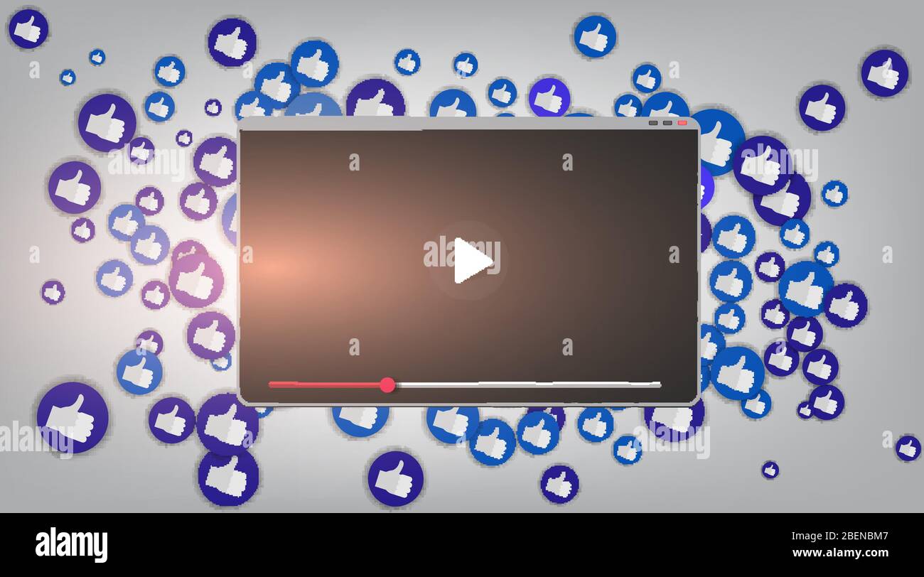 Video screen play button, Streaming preview template, 3d with likes and ...