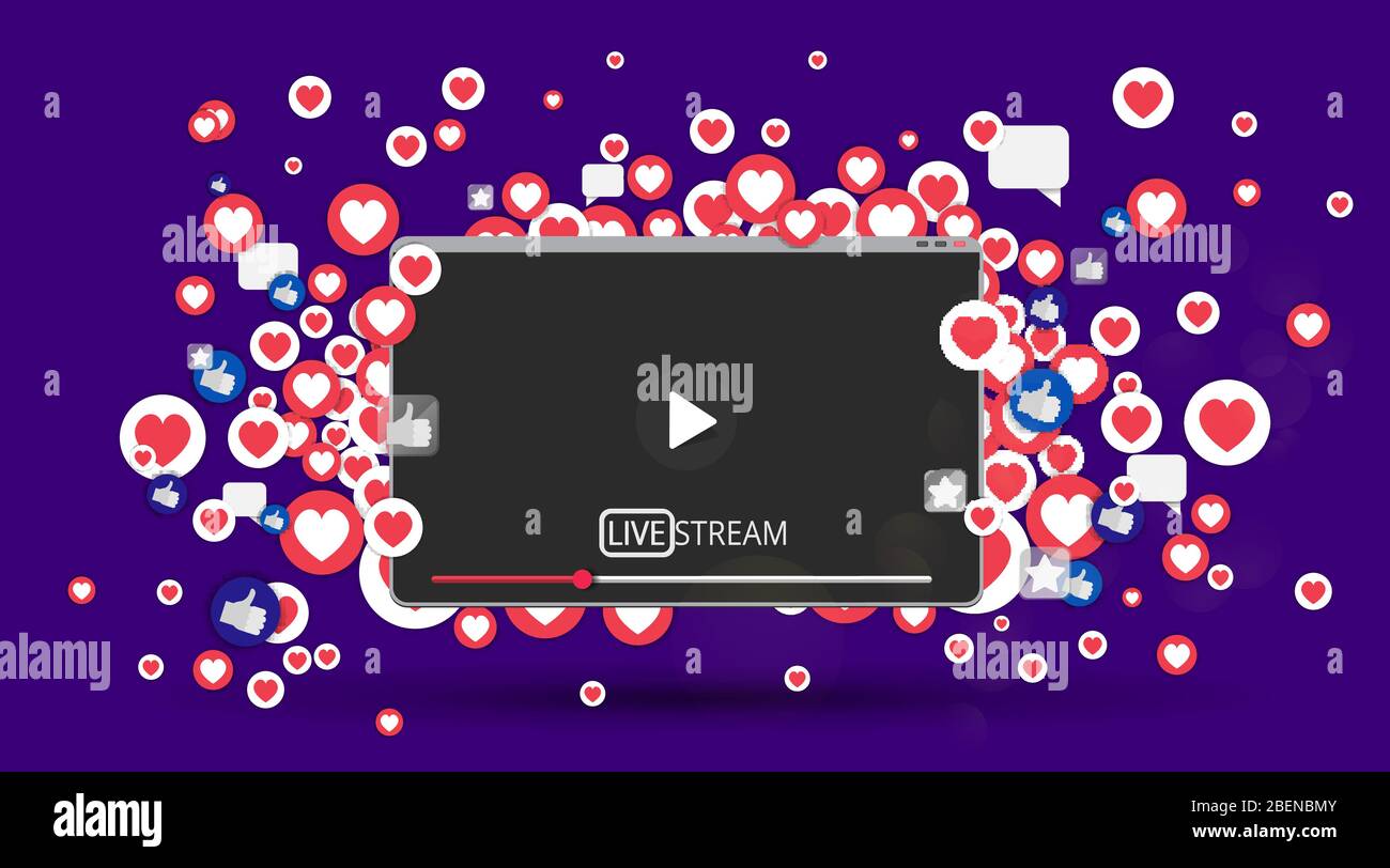Video screen play button, Streaming preview template, 3d with likes and ...