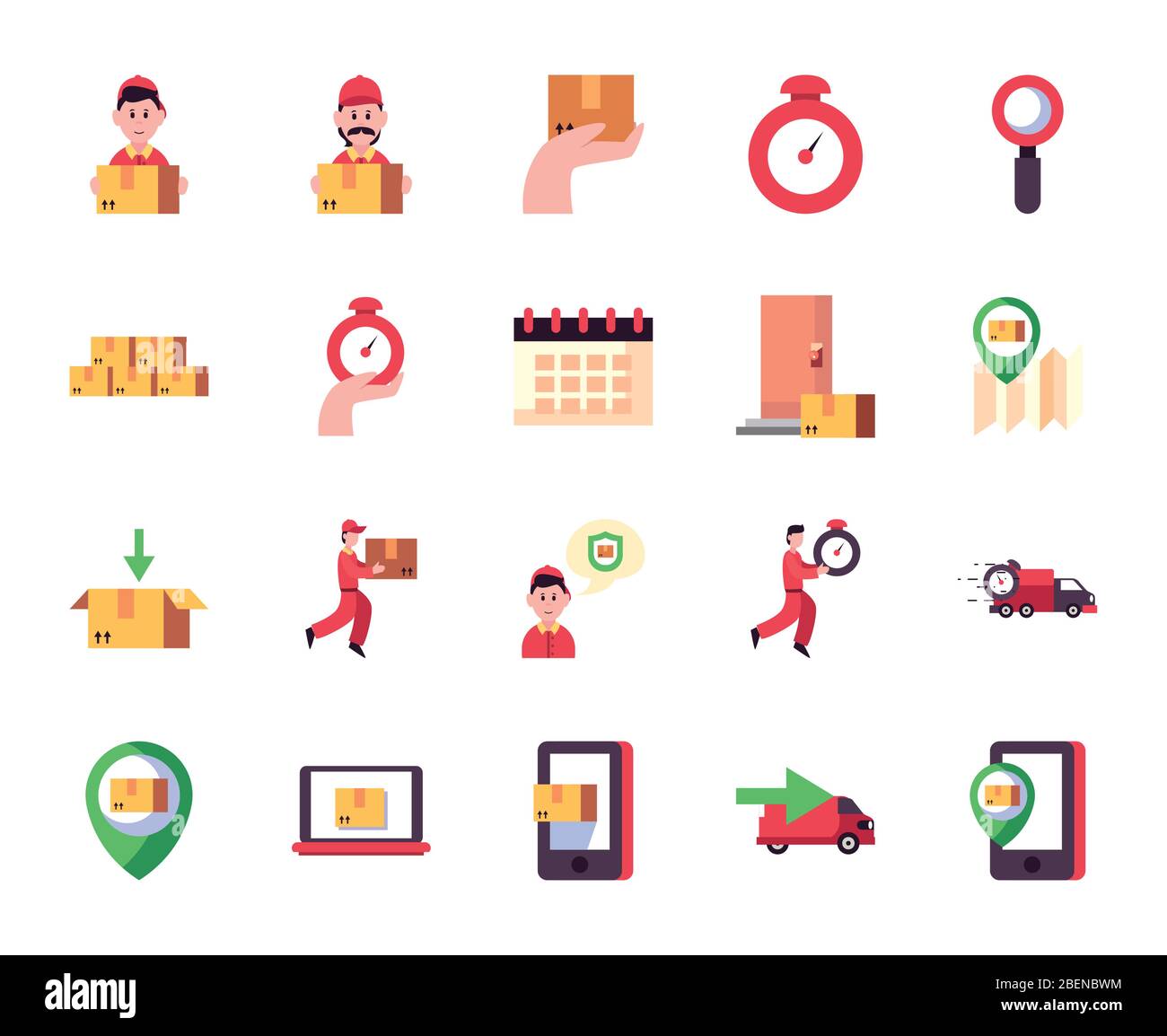 chronometer and fast delivery icon set over white background, flat ...