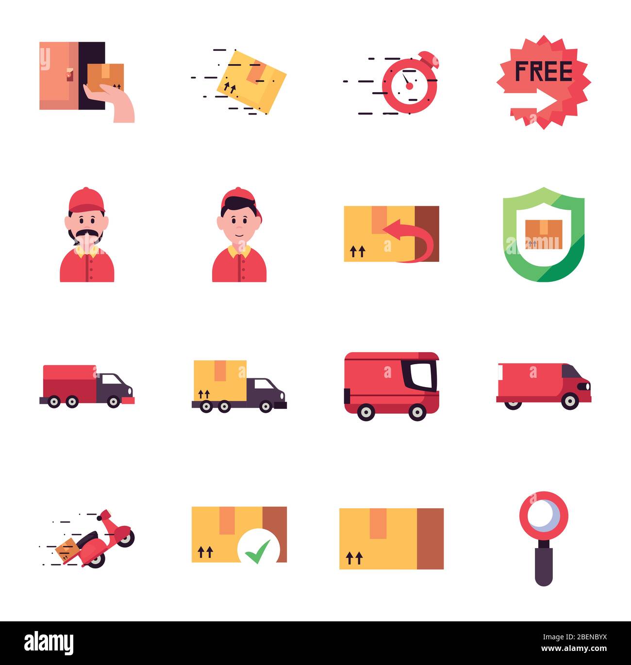 delivery trucks and fast delivery icon set over white background, flat ...