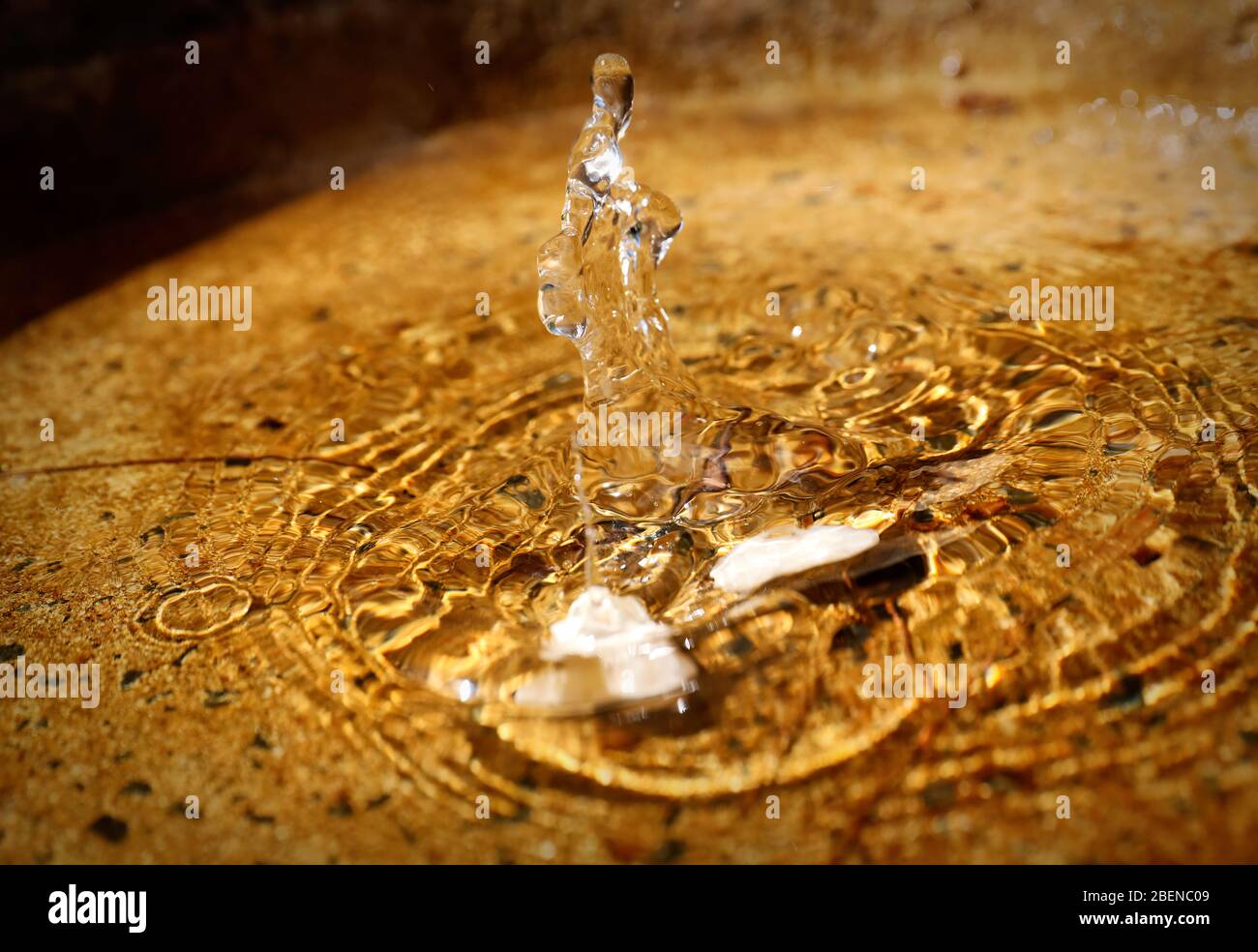 Water in the birdbath captured splashing and droplets frozen in time ...