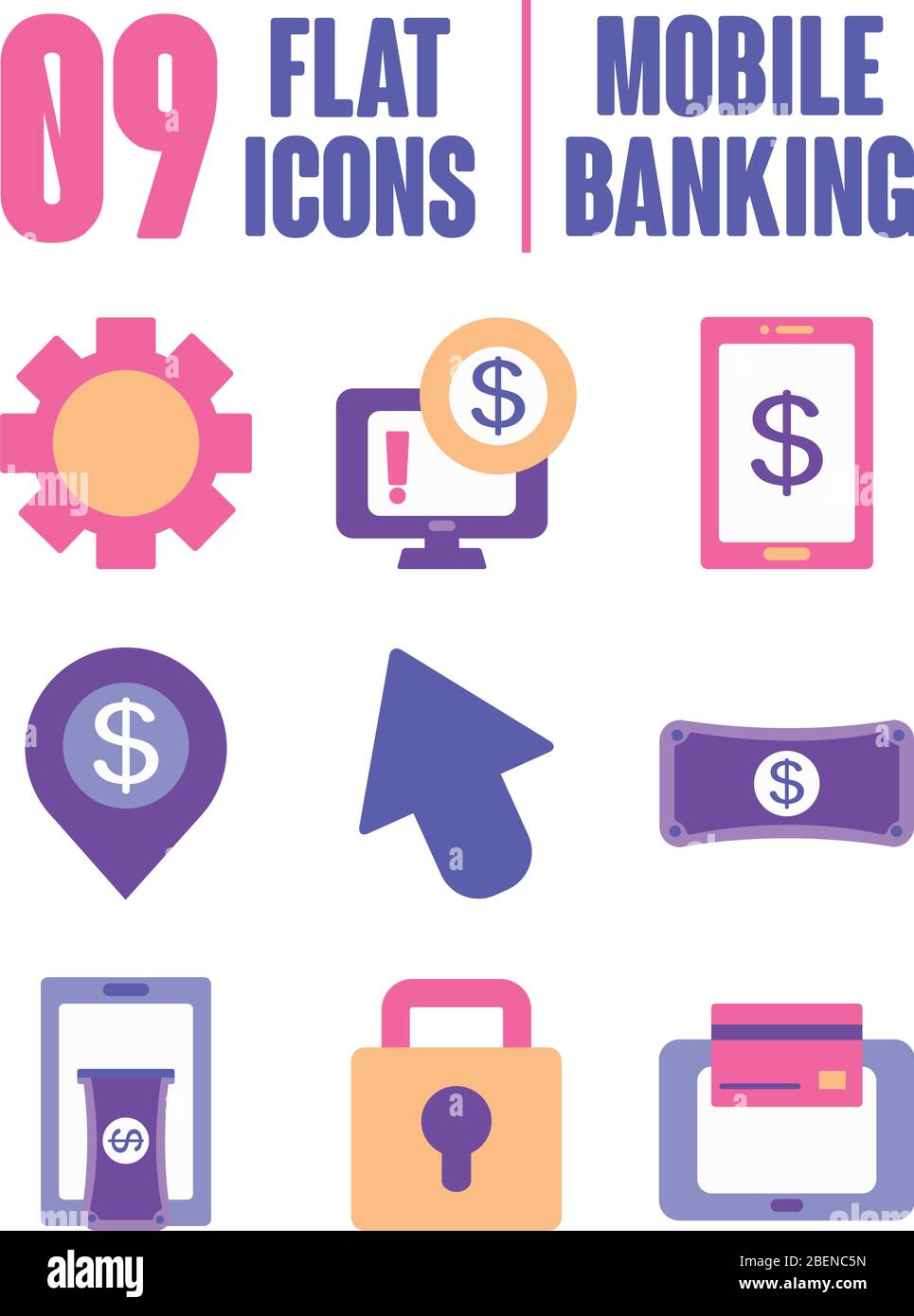gear wheel and mobile banking icon set over white background, flat ...
