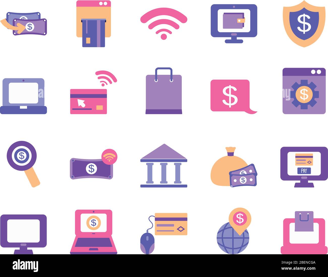 computers and mobile banking icon set over white background, flat style ...