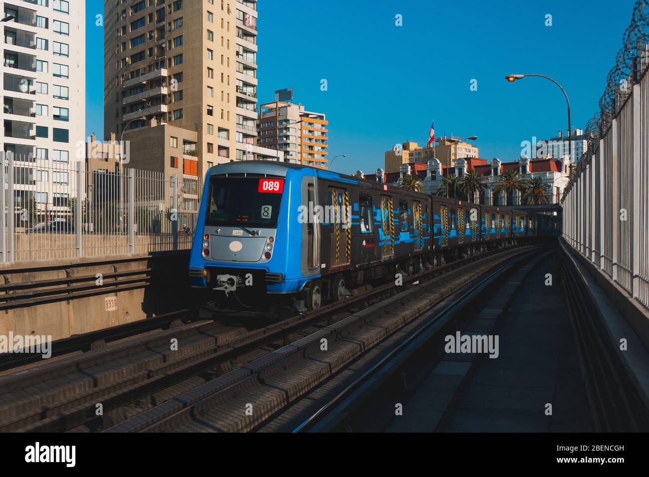 SANTIAGO, CHILE - FEBRUARY 2020: A Metro de Santiago train in Line 2 ...