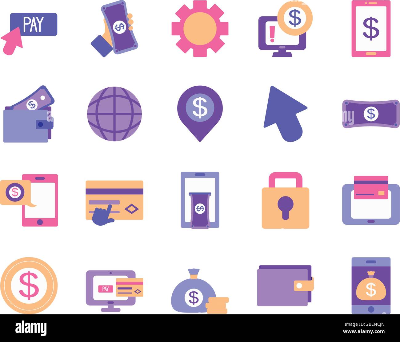 smartphones and mobile banking icon set over white background, flat ...