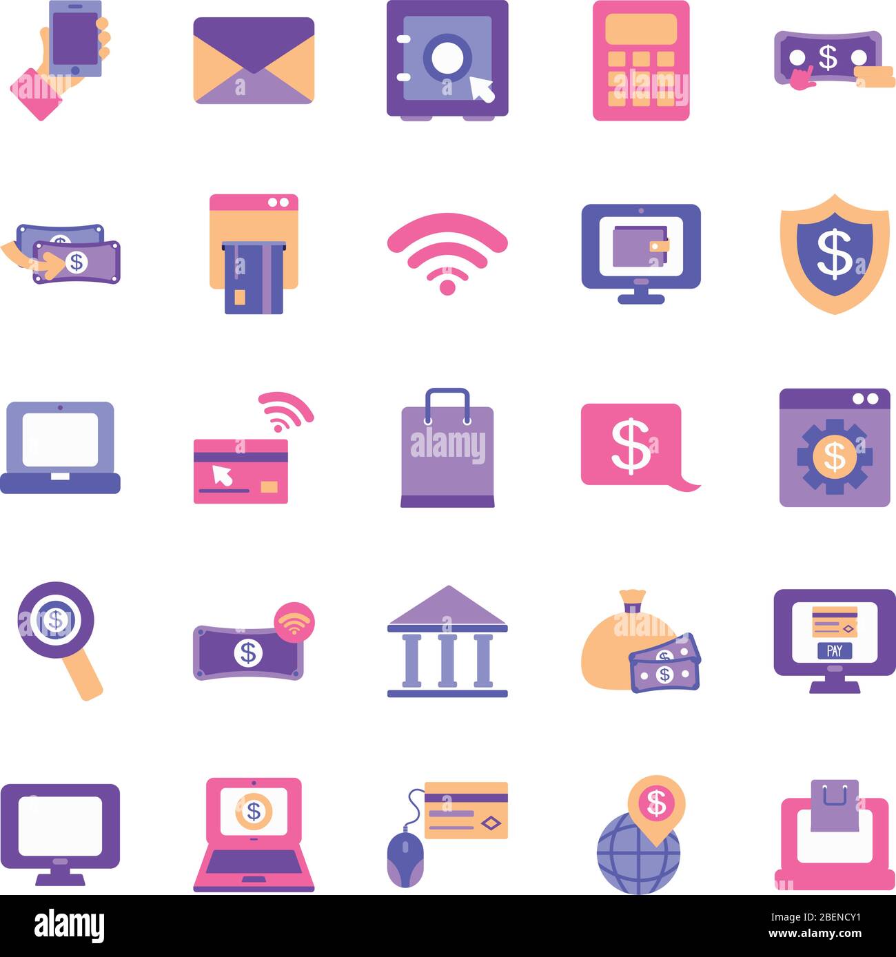 online and mobile banking icon set over white background, flat style ...
