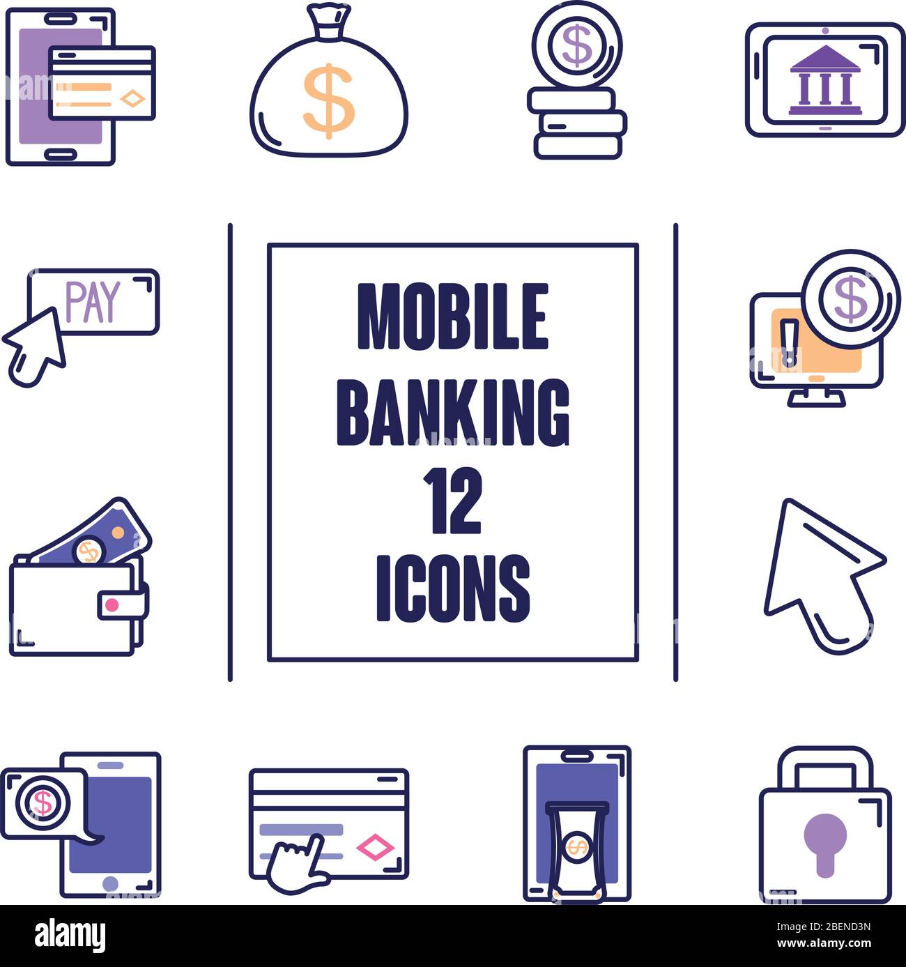 technology devices and mobile banking icon set over white background ...
