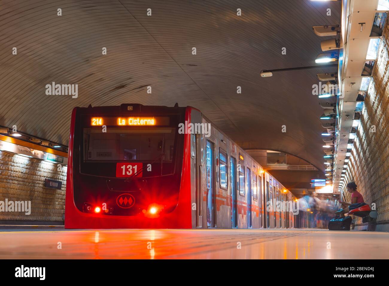 SANTIAGO, CHILE - JANUARY 2020: A Metro de Santiago train at El Parrón ...
