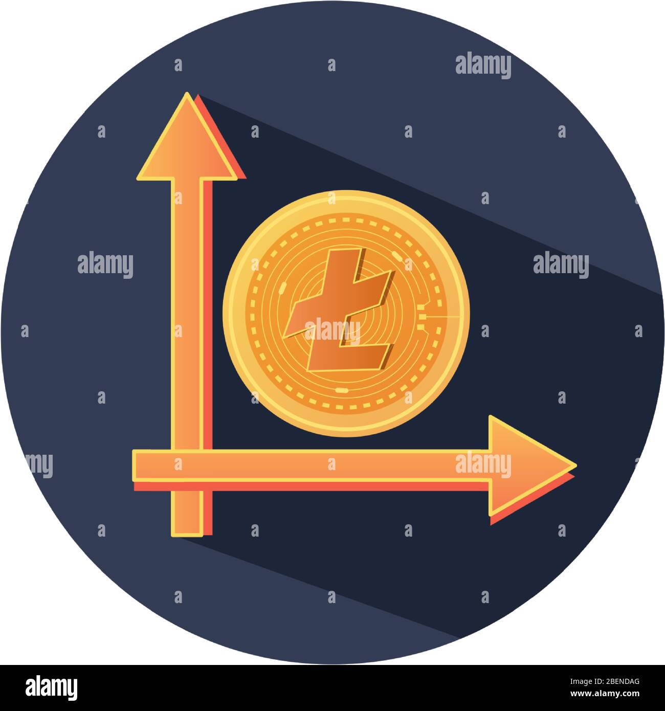 graphic bar chart with litecoin cryptocoin over white background, block ...