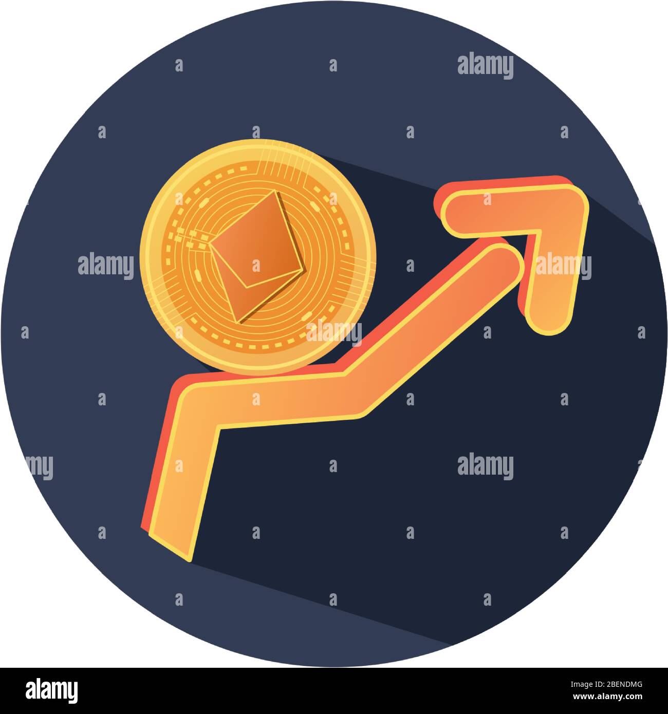 ethereum coin and rising financial arrow icon over white background ...