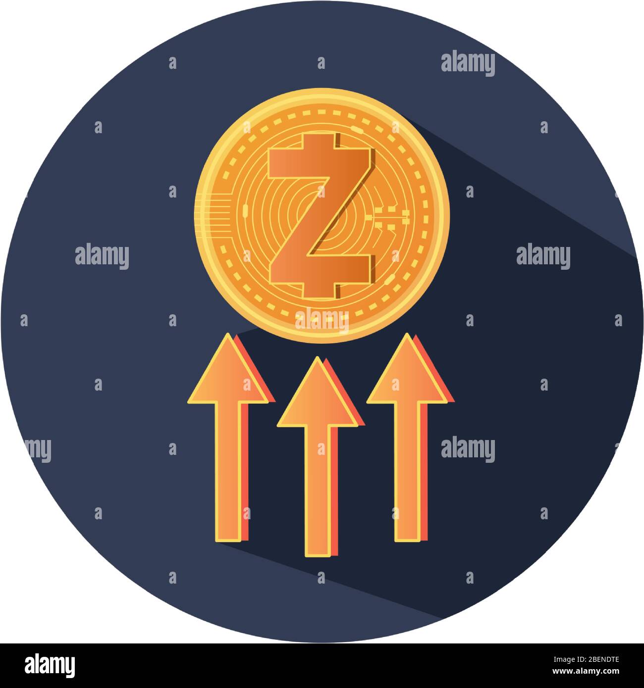 arrows up and zcash coin icon over white background, block detailed style, vector illustration ...