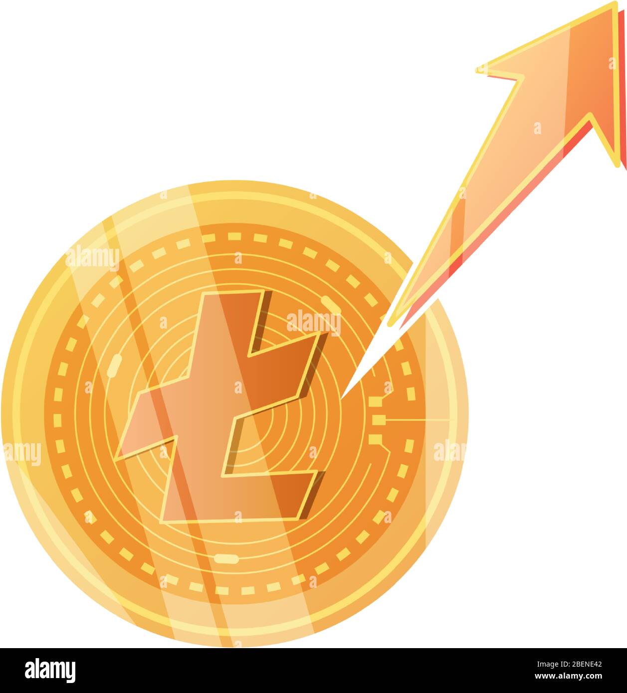 litecoin coin and arrow icon over white background, detailed style ...