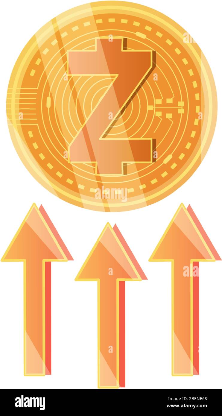 arrows up and zcash coin icon over white background, detailed style, vector illustration Stock ...