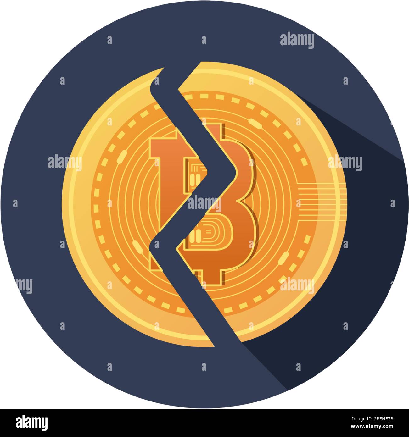 broken bitcoin coin icon over white background, block detailed style ...
