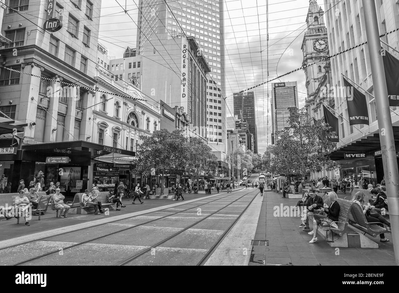 Melbourne bourke street tram Black and White Stock Photos & Images - Alamy