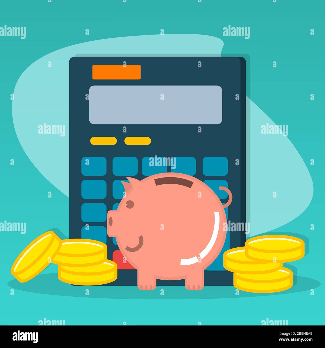 piggy bank with calculator and coin money for investment concept vector ...