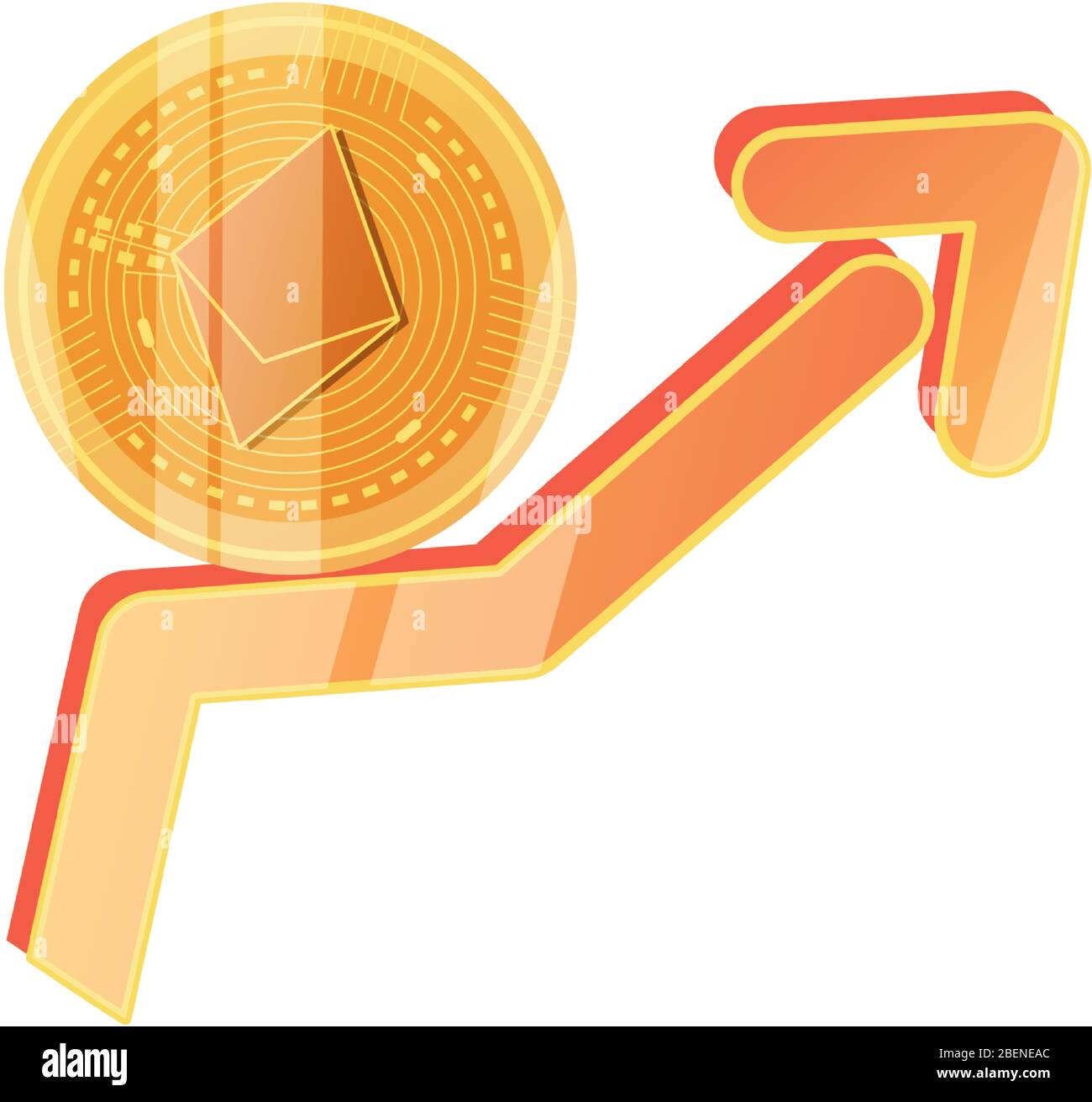 ethereum coin and rising financial arrow icon over white background ...