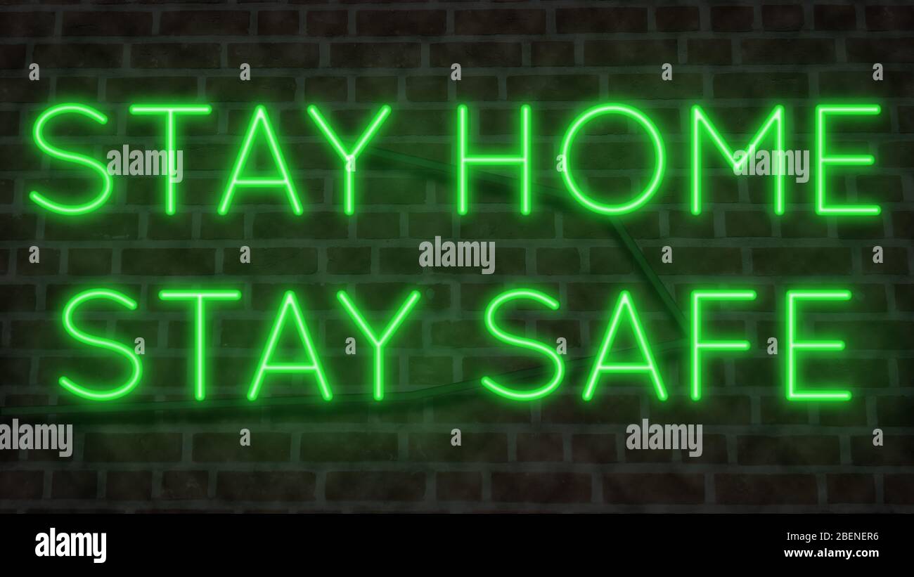 Neon coronavirus sign STAY HOME STAY SAFE Stock Photo - Alamy
