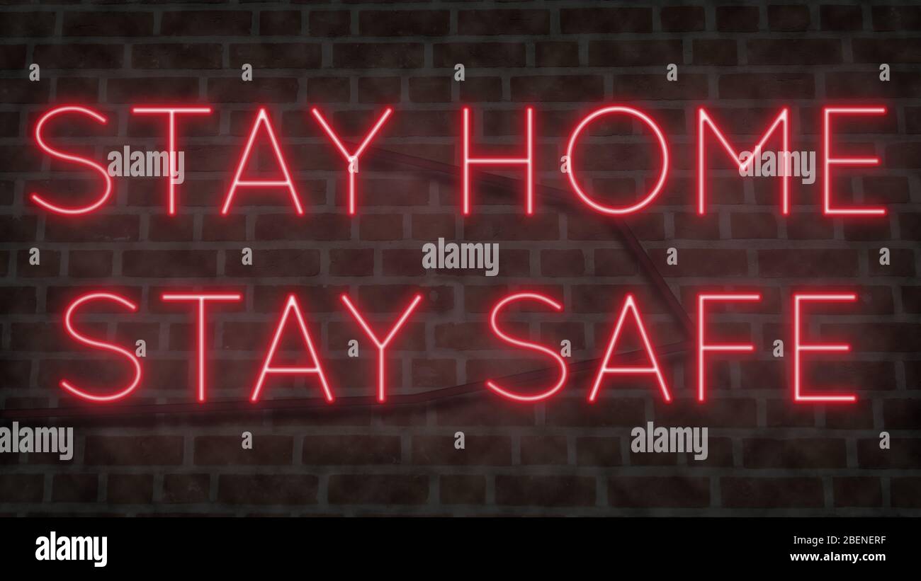 Neon coronavirus sign STAY HOME STAY SAFE Stock Photo - Alamy
