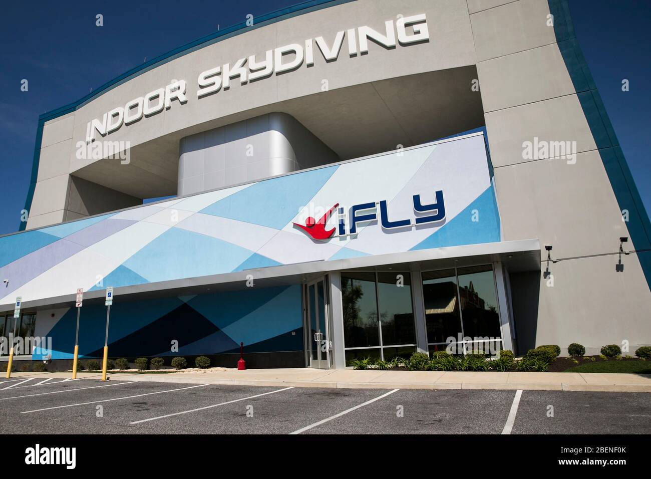 A logo sign outside of a iFly Indoor Skydiving location in Baltimore ...