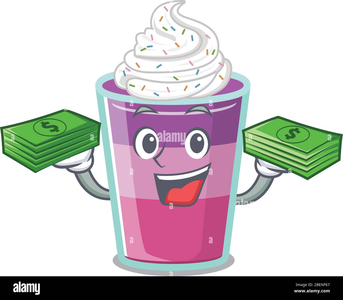 A wealthy cocktail jelly cartoon character having money on hands Stock ...