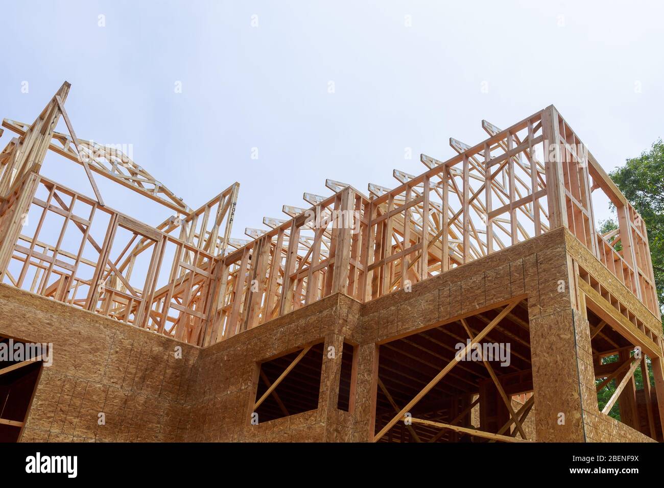 Wooden beam house roof residential construction home framing Stock ...