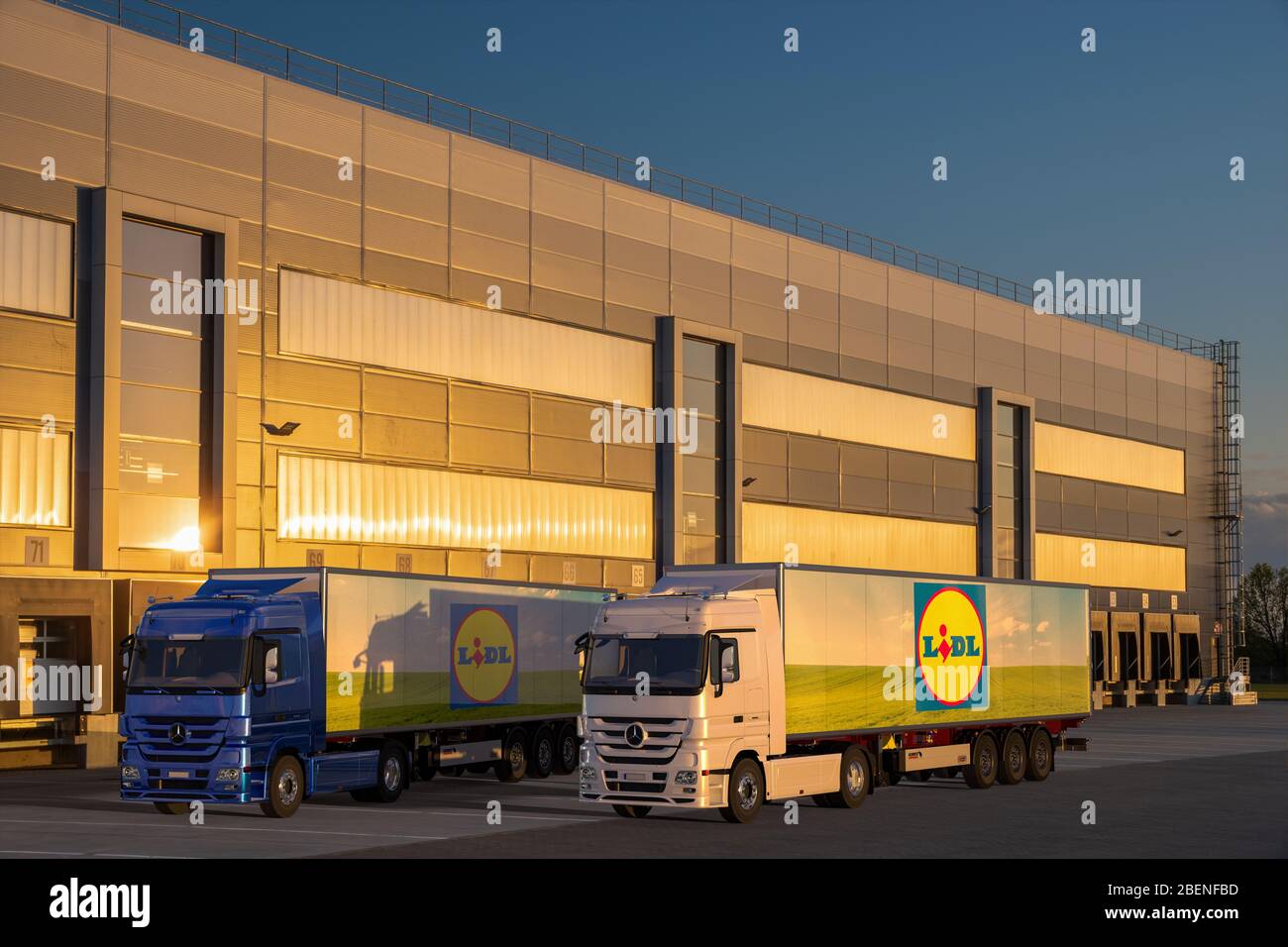 Trucks distributing products to Lidl Supermarkets under the logistics ...