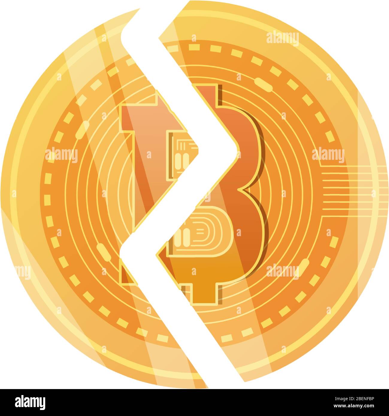 broken bitcoin coin icon over white background, detailed style, vector ...