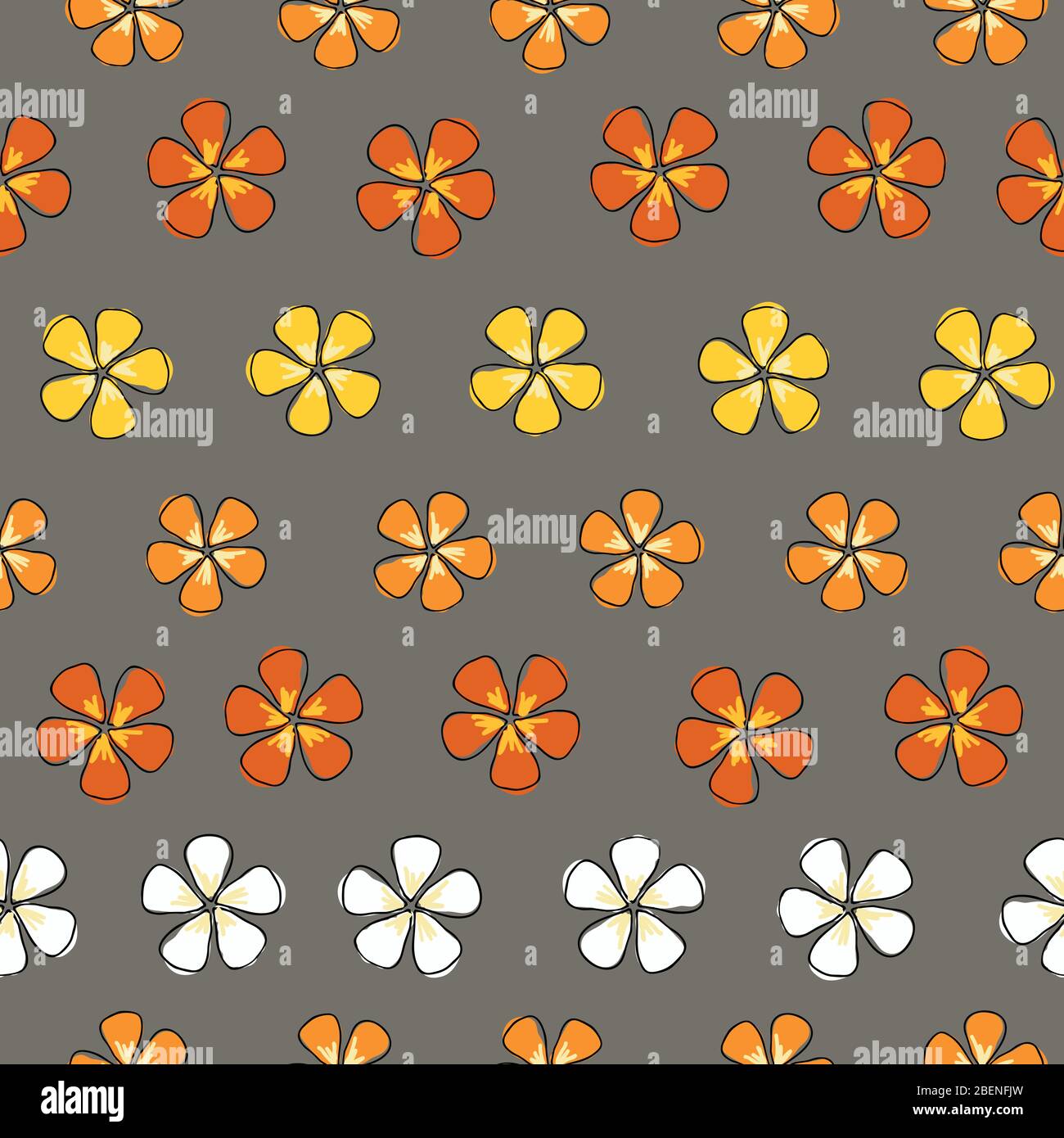 Flower stripes colorful blossoms on a gray background seamless vector ...