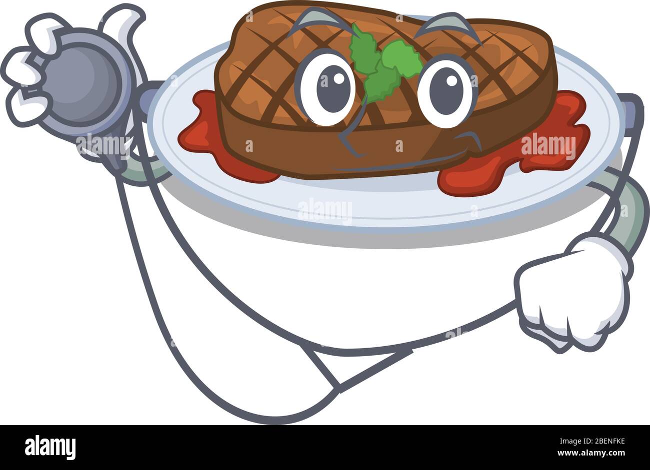 Grilled steak in doctor cartoon character with tools Stock Vector Image ...