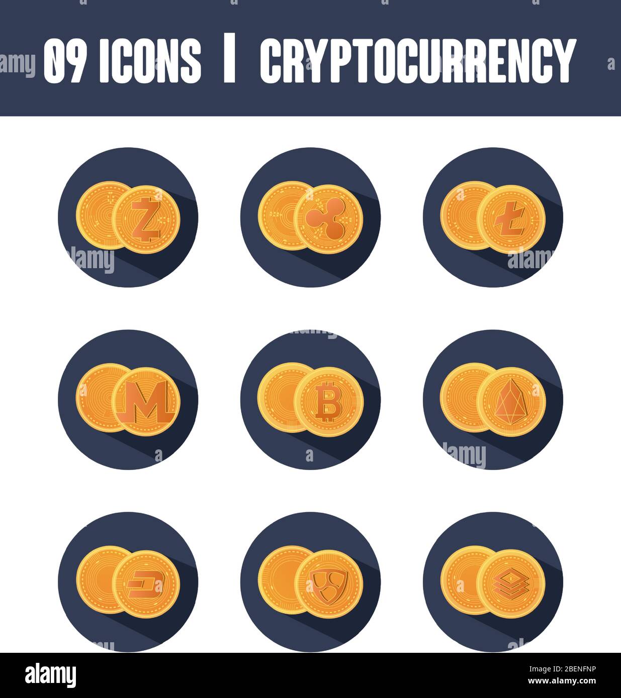 cryptocoins icon set over white background, block detailed style ...