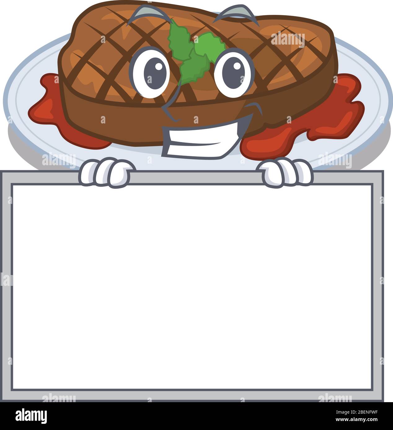 Smiling grilled steak cartoon design style has a board Stock Vector ...