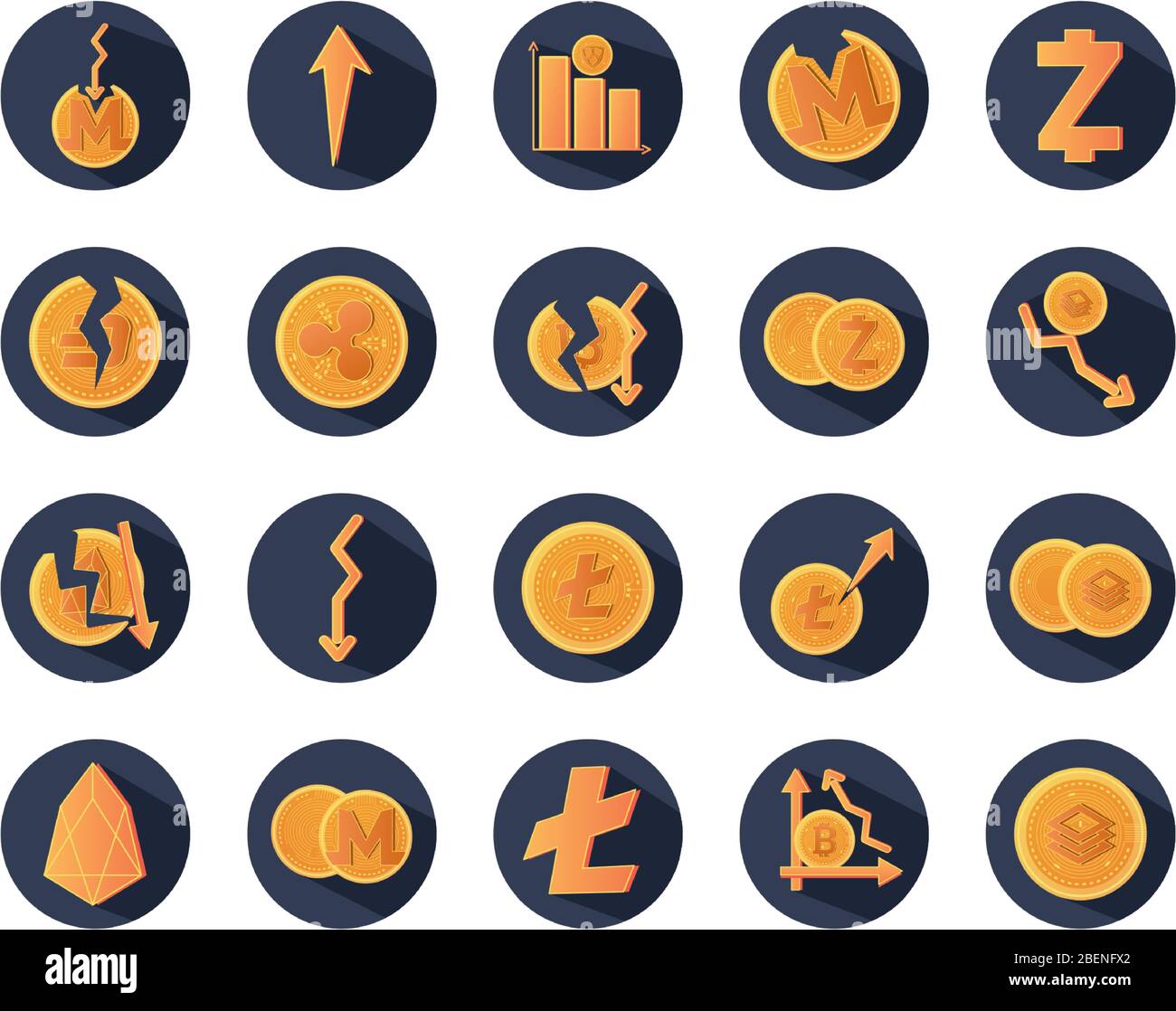cryptocurrency and graphic chart icon set over white background, block ...