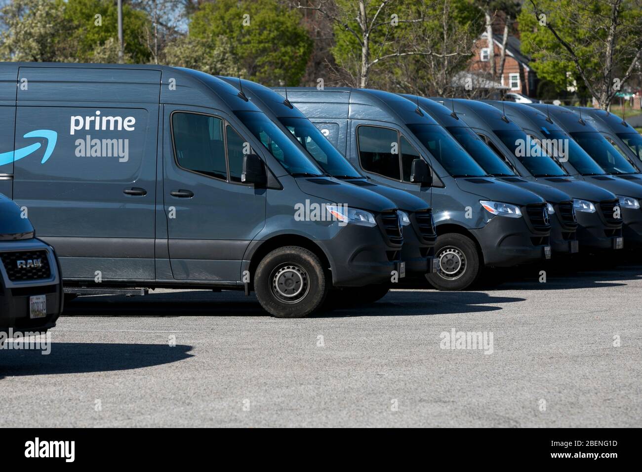 Amazon Prime delivery vans parked in Glen Burnie, Maryland on April 6 ...