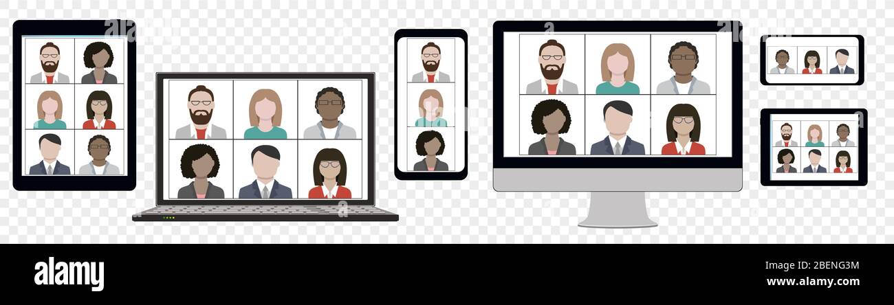 Zoom video conference screen faces Stock Vector Images - Alamy