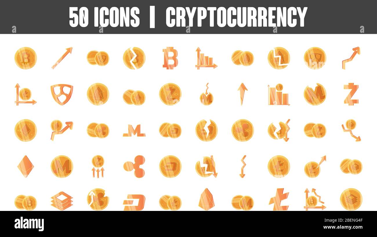 cryptocoins and cryptocurrency icon set over white background, detailed ...