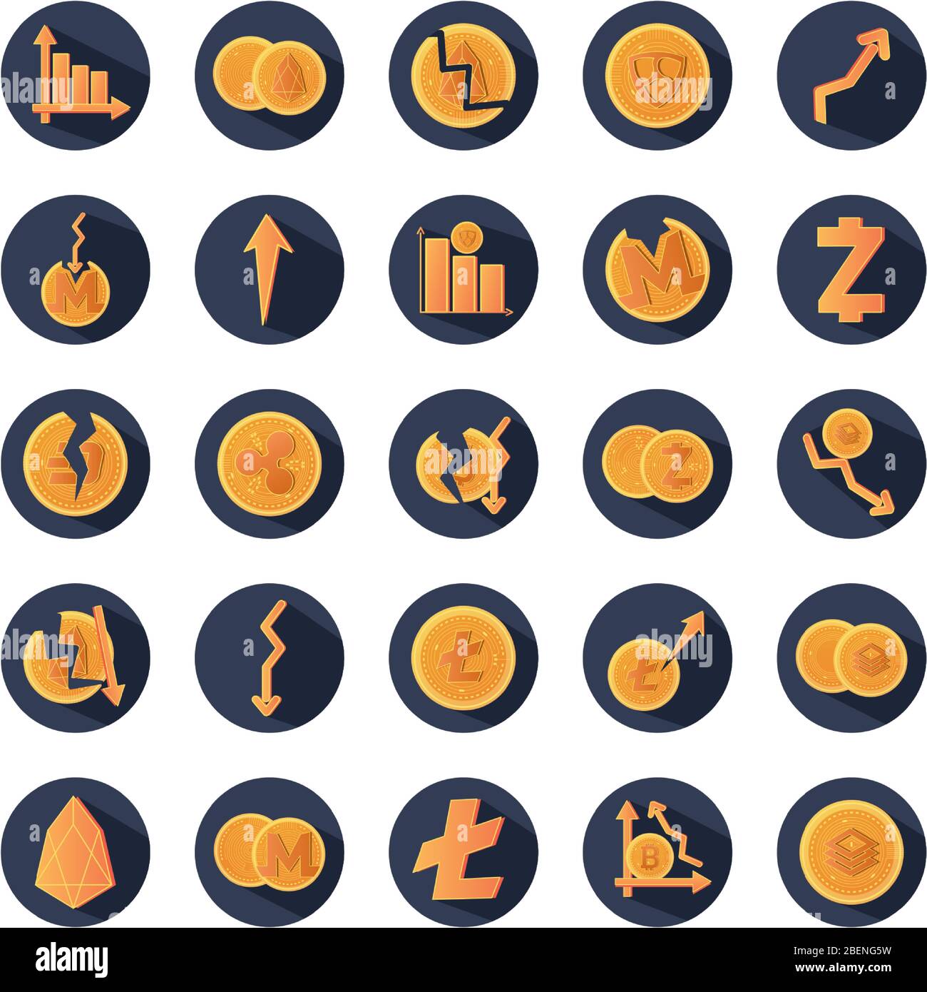 cryptocurrency coins and cryptocurrency symbols icon set over white ...