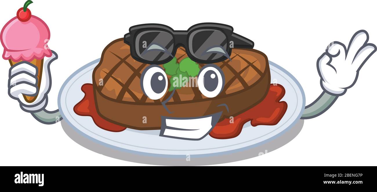 Cartoon design concept of grilled steak having an ice cream Stock ...