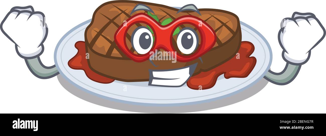 A cartoon character of grilled steak performed as a Super hero Stock ...