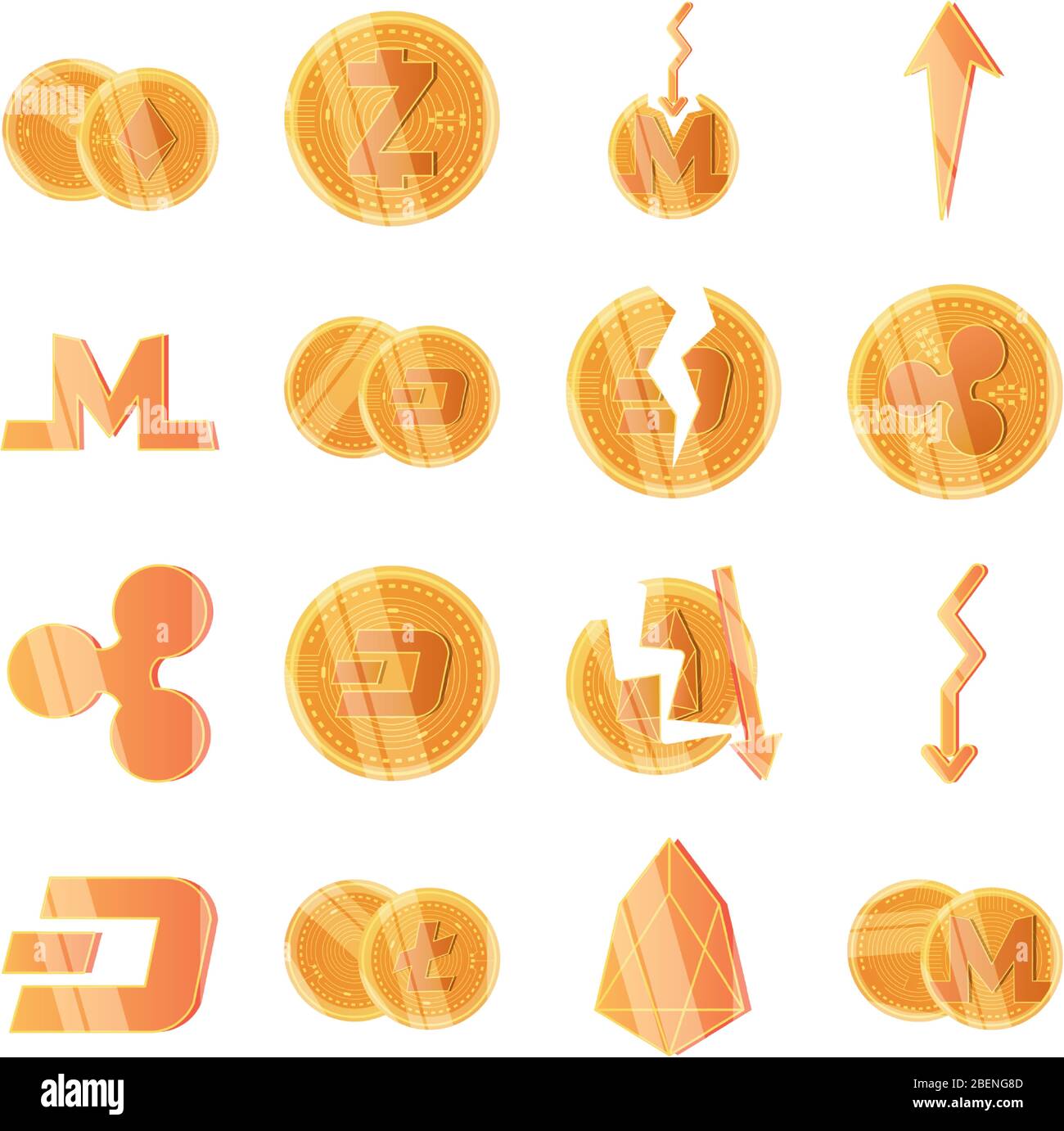 cryptocurrency symbols icon set over white background, detailed style ...