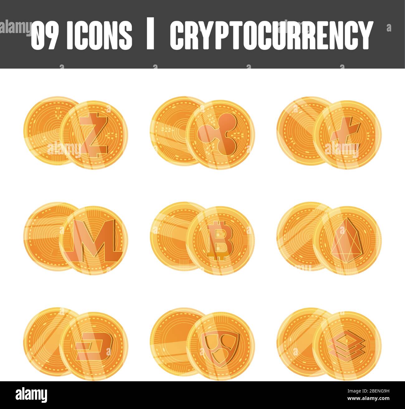 cryptocoins icon set over white background, detailed style, vector ...