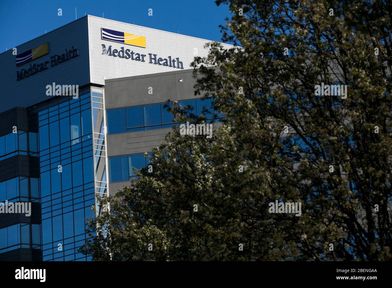 A logo sign outside of the headquarters of MedStar Health in Columbia ...